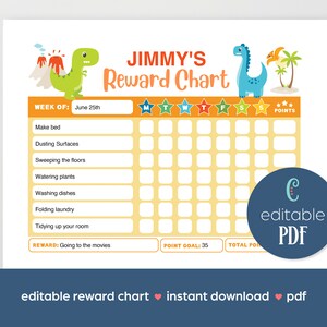 EDITABLE Dinosaur Reward Chart, Chore Chart, Boy Reward Chart, Daily ...