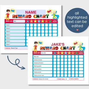 EDITABLE Superhero Reward Chart, Chore Chart, Boy Reward Chart, Daily ...