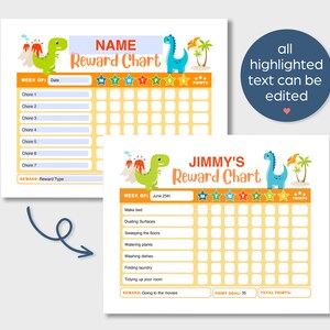 EDITABLE Dinosaur Reward Chart, Chore Chart, Boy Reward Chart, Daily ...