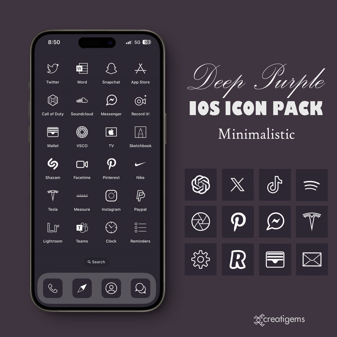 IPhone Icon Pack Deep Purple Ios Minimalist App Icons Pack Original ...