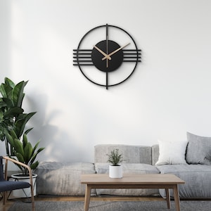 Minimalist Large Metal Wall Clock, Modern Line Metal Wall Clock ...