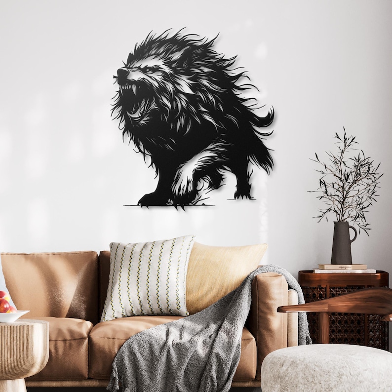 Fierce Wolf Metal Wall Art, Roaring Wolf Metal Wall Decor, Modern Black ...