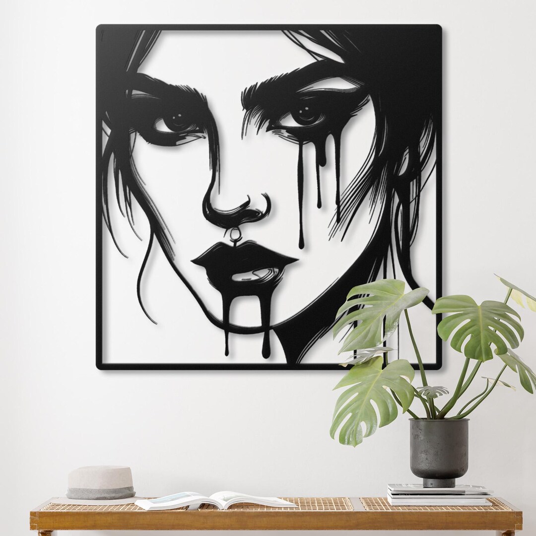 Gothic Metal Wall Art: Crying Woman Portrait, Dark Home Decor - Etsy