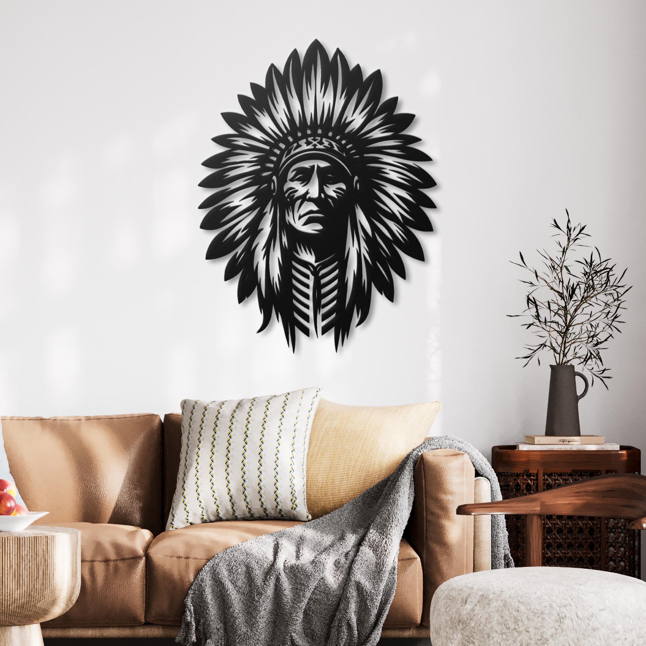 Metal Native American Chief Wall Art, Tribal Headdress, Boho Decor - Etsy