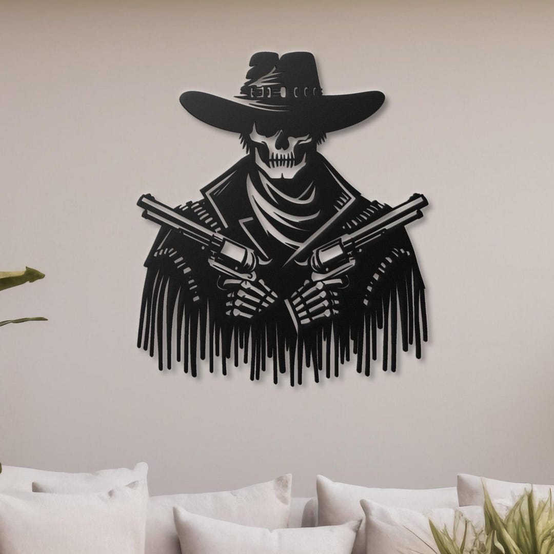 Skeleton Cowboy Metal Wall Art, Gunslinger Fringe Design - Etsy