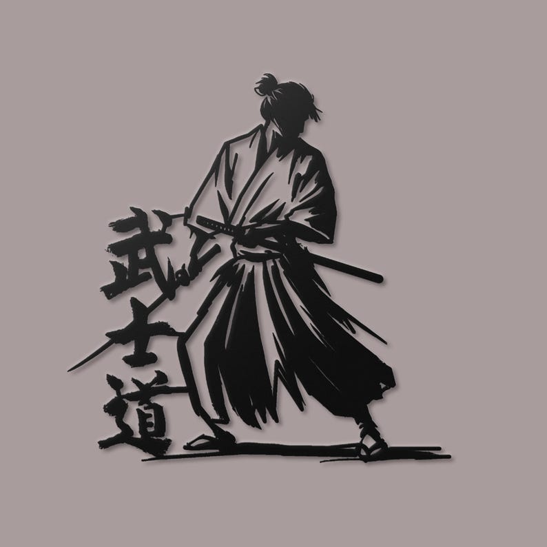 Bushido Samurai Metal Wall Art, Japanese Warrior Decor, Kanji Symbol ...