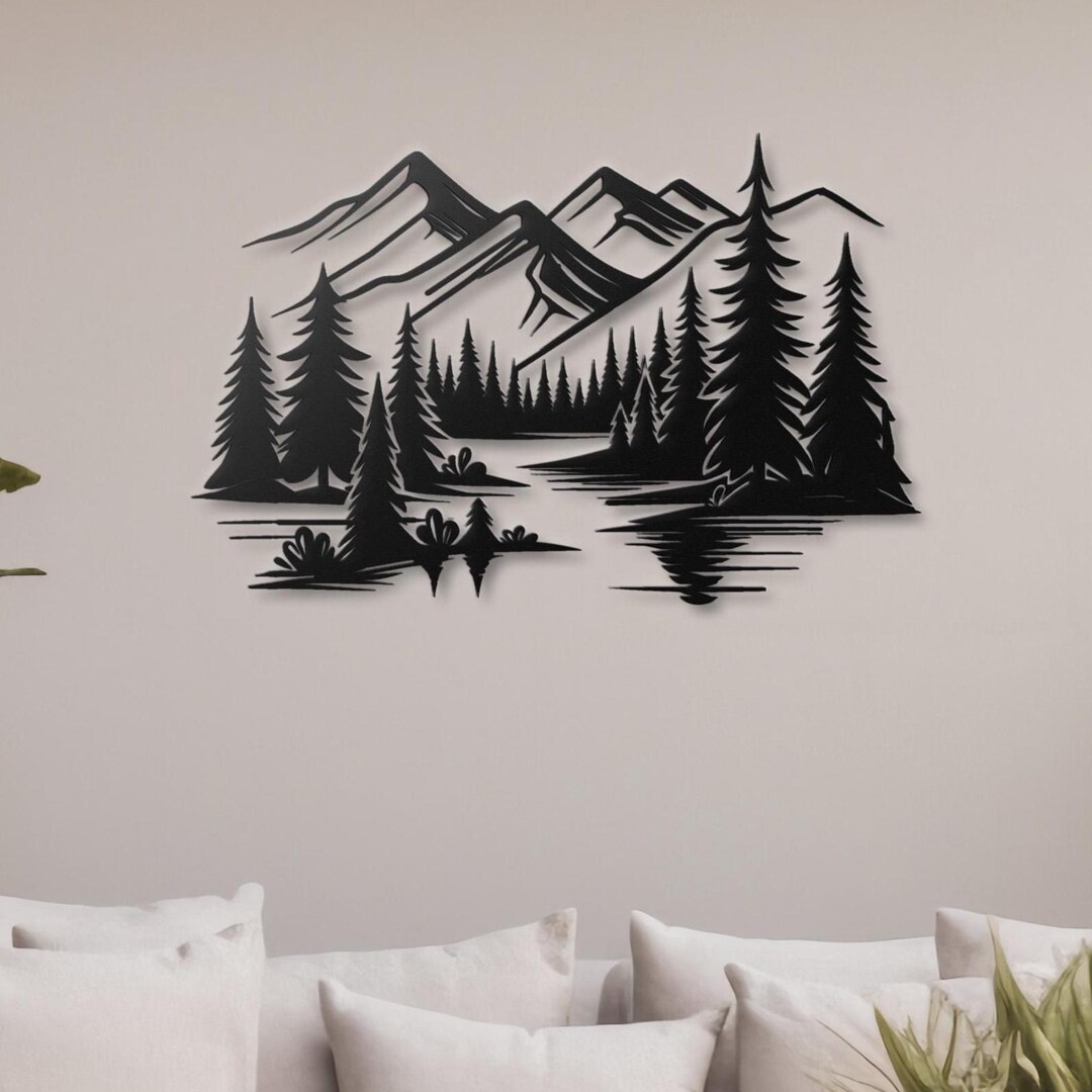 Mountain & Forest Metal Wall Art - Nature Scene Decor - Landscape Wall ...