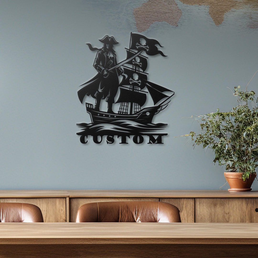 Custom Pirate and Ship Metal Wall Art, Personalized Nautical Decor ...