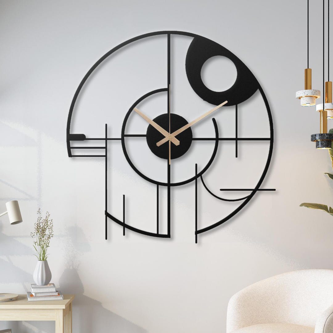 Abstract Metal Wall Clock, Modern Geometric Art Decor, Silent Quartz ...
