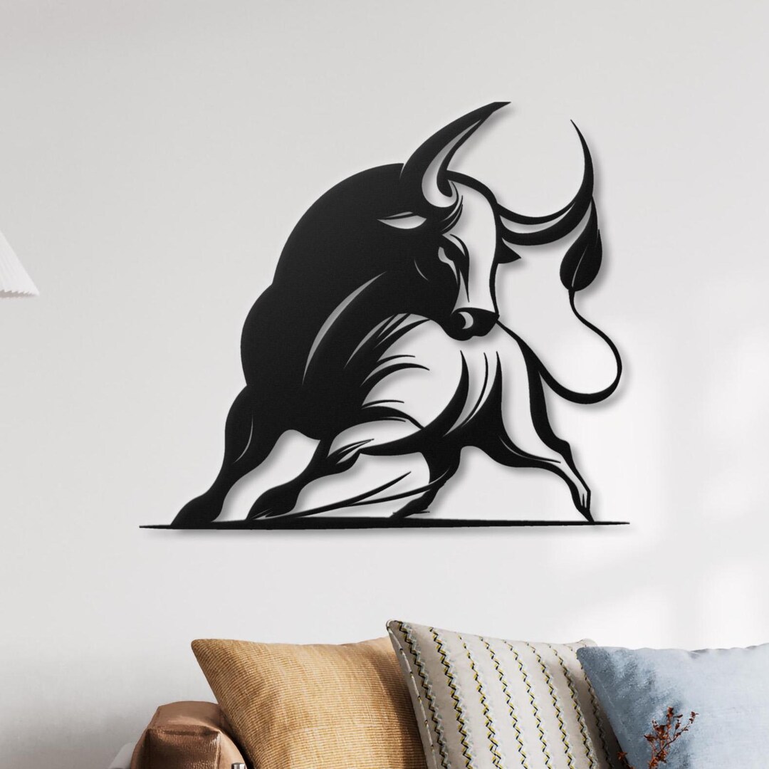 Charging Bull Metal Wall Art, Bull Decor, Animal Art, Masculine Decor ...