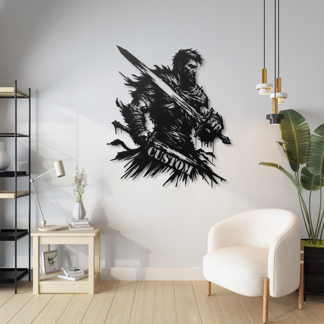 Warrior Metal Wall Art | Barbarian Decor | Custom Sword Silhouette - Etsy