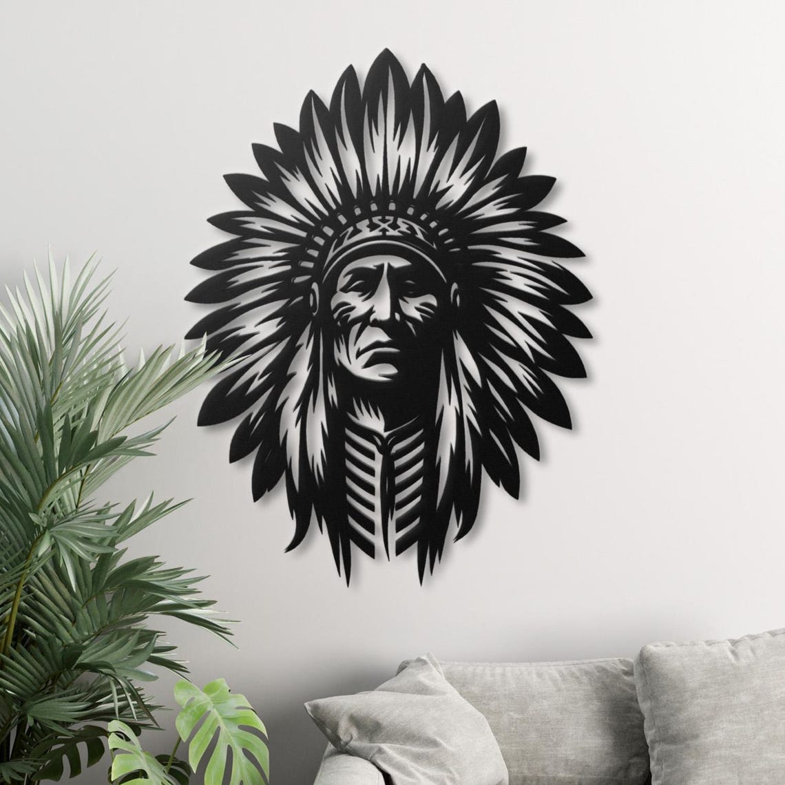 Metal Native American Chief Wall Art, Tribal Headdress, Boho Decor - Etsy