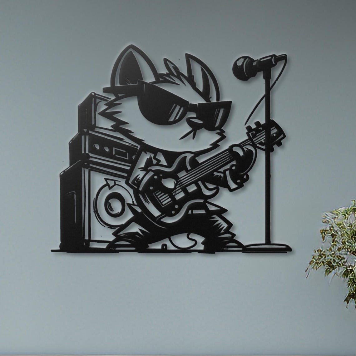 Cool Fox Musician Metal Wall Art - Guitar Playing Fox Decor - Funny Fox ...
