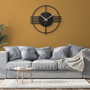 Minimalist Large Metal Wall Clock, Modern Line Metal Wall Clock ...
