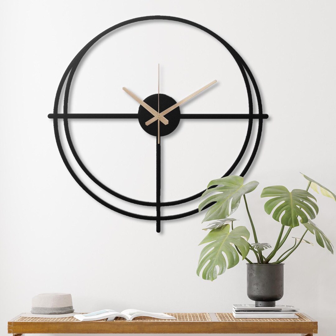 Minimalist Metal Wall Clock, Modern Black Circle Clock, Silent Design ...