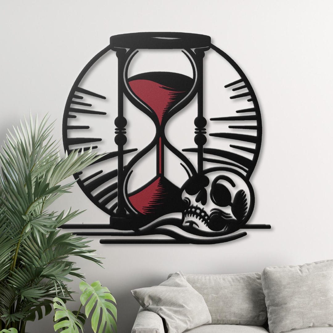 Gothic Hourglass Metal Wall Art, Skull Time Piece Wall Decor, Dark ...