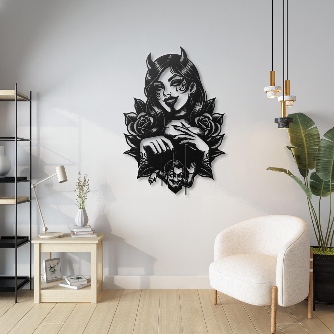 Gothic Devil Woman Puppeteer Metal Wall Art, Dark Home Decor - Etsy