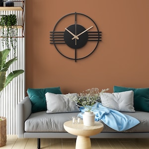 Minimalist Large Metal Wall Clock, Modern Line Metal Wall Clock ...