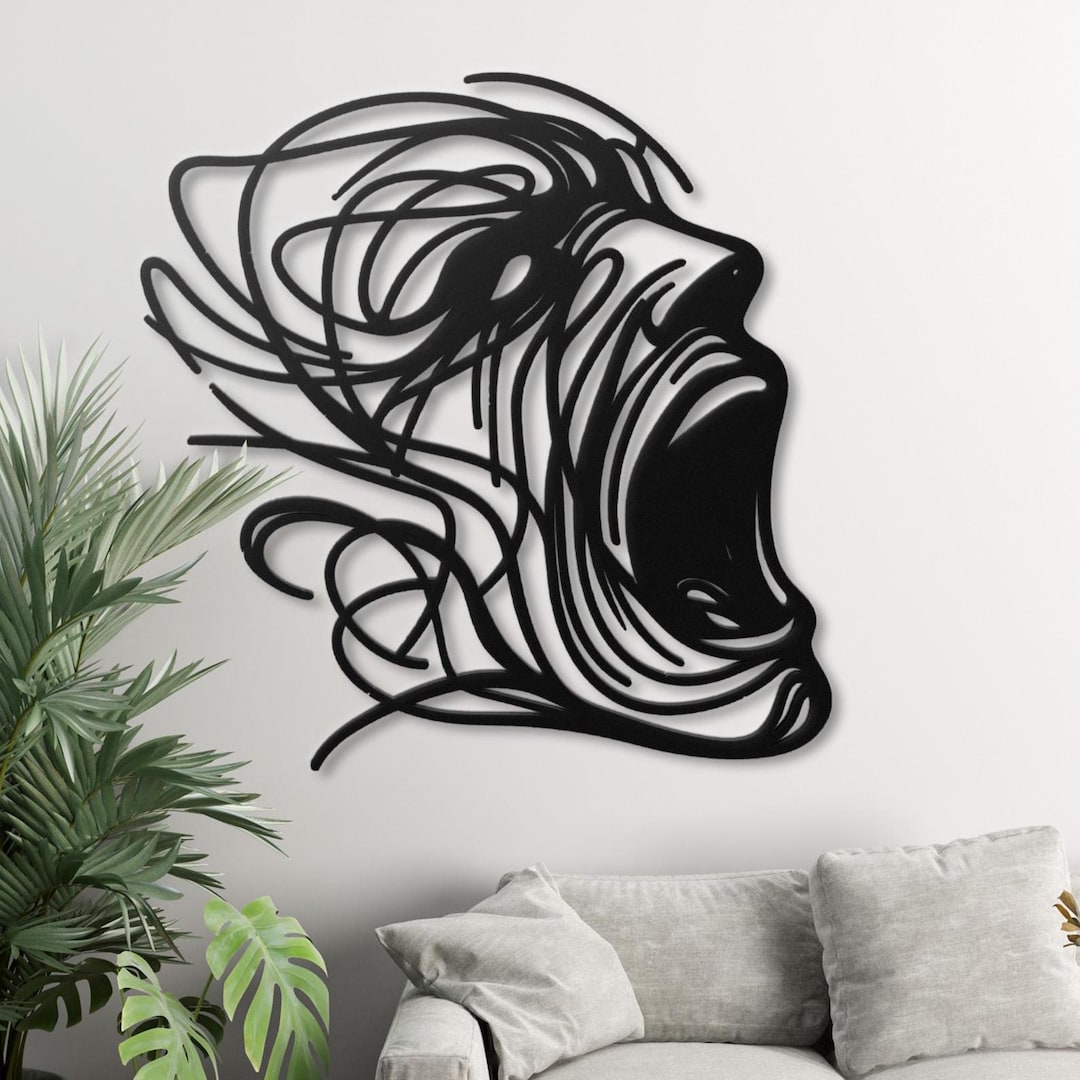 Metal Wall Art Screaming Face Abstract Emotional Expression Modern Line ...