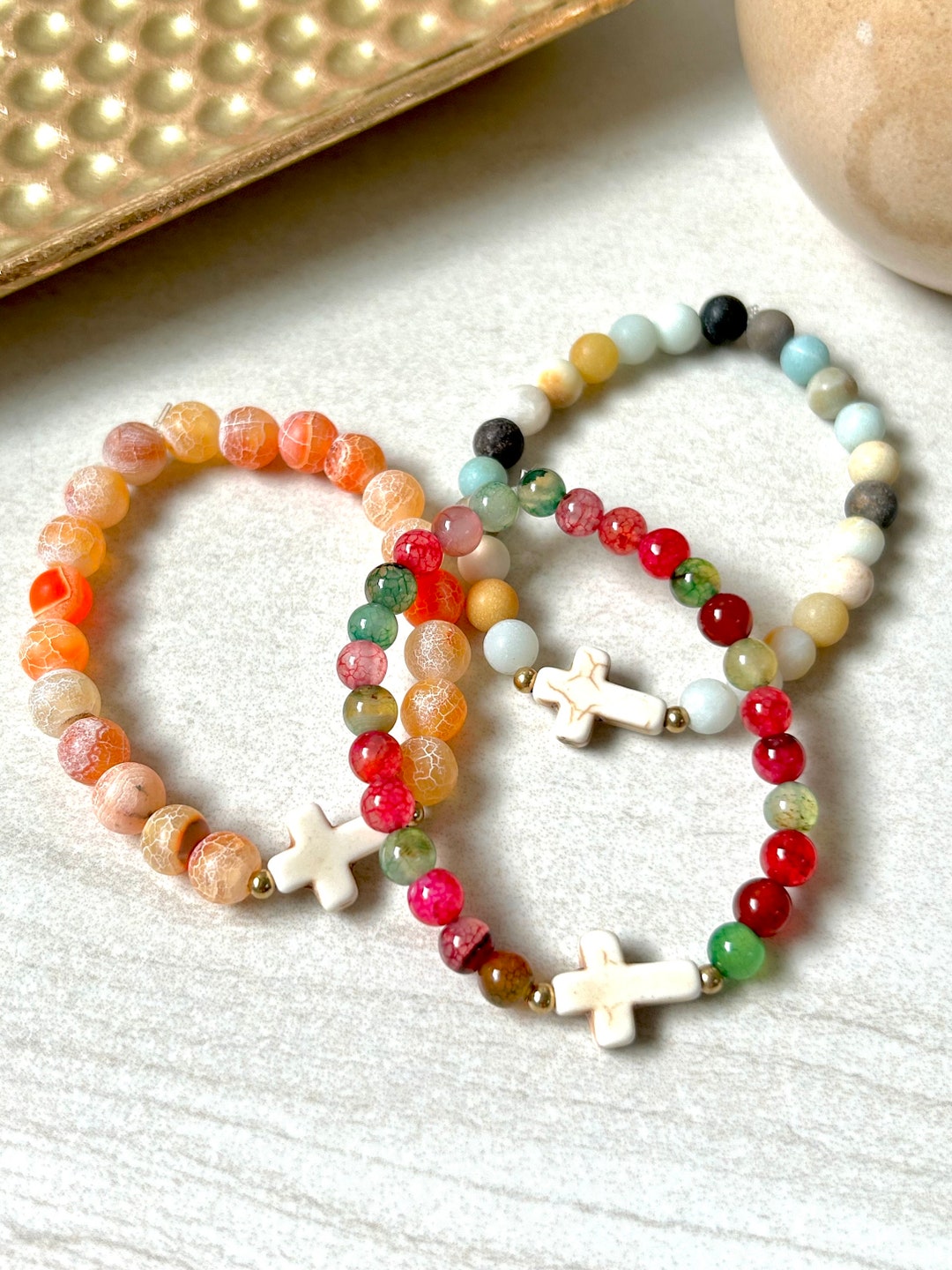 Natural Stone Beaded Cross Bracelets // Religious // Faith // Gifts for ...