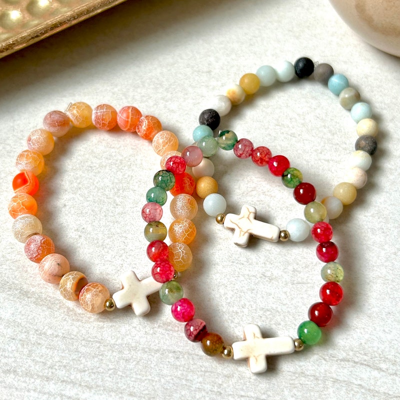 Stone Cross Bracelet - Etsy