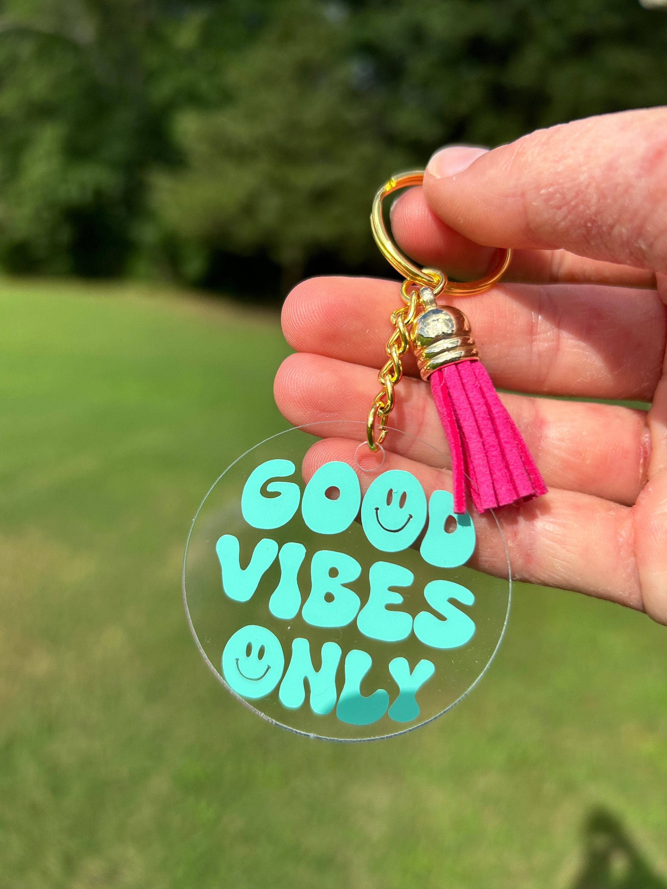 Good Vibes Only Acrylic Circle Keychain With Tassel // Backpack ...