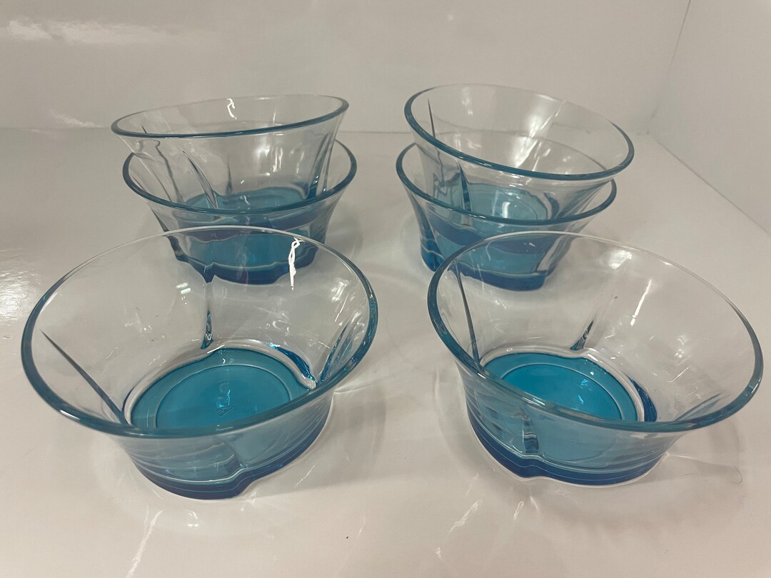 Vintage Clear Blue Glass Dessert Cups Bowls Set of 6 - Etsy