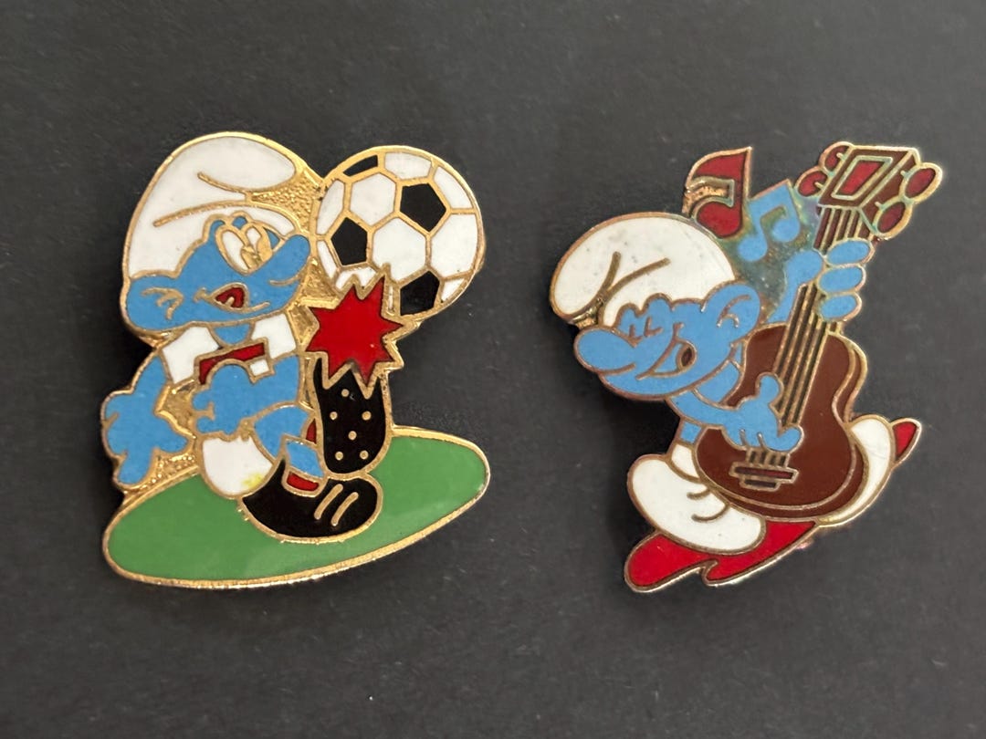Vintage Smurfs Enamel Pins Soccer and Guitar From 1979 Peyo Sold as a ...