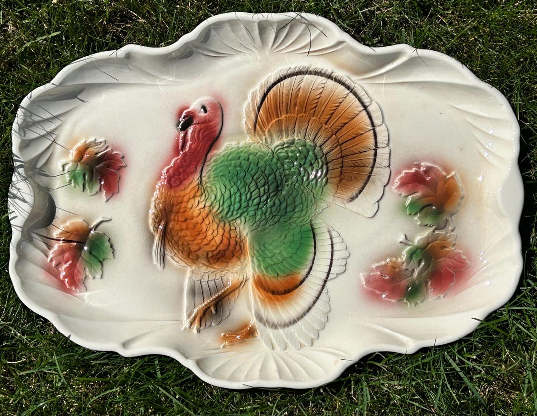 Vintage Ceramic Turkey Serving Tray/platter Thanksgiving Christmas by ...