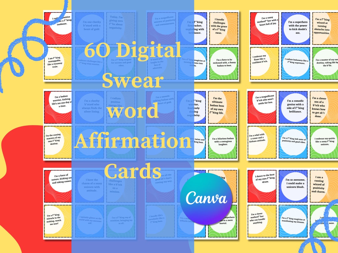 Swear Word Affirmation Cards Digital, English Affirmation Cards ...