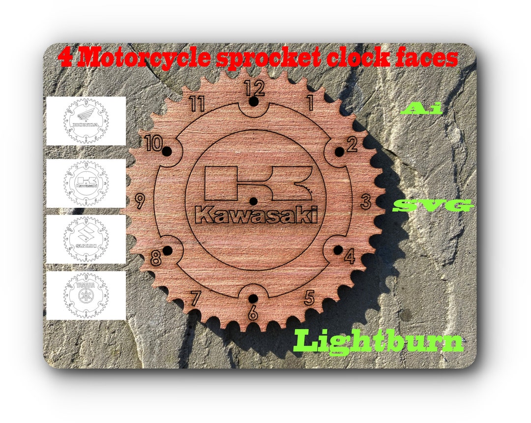 4 Motorcycle Sprocket Clock Faces for Laser Cutting, Files Include Ai ...