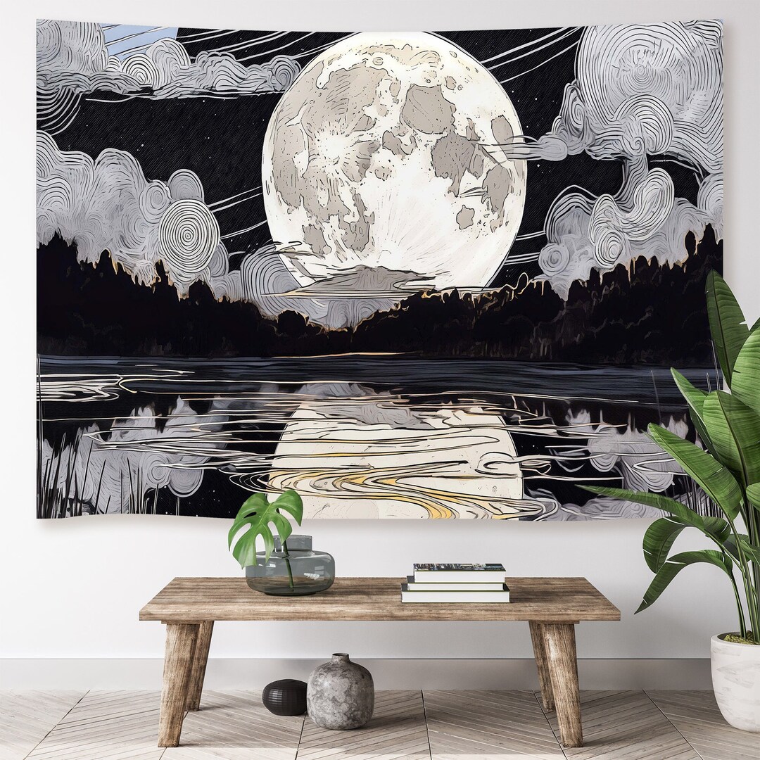 Full Moon Tapestry Moon Phase Tapestry Wall Hanging Psychedelic Night ...