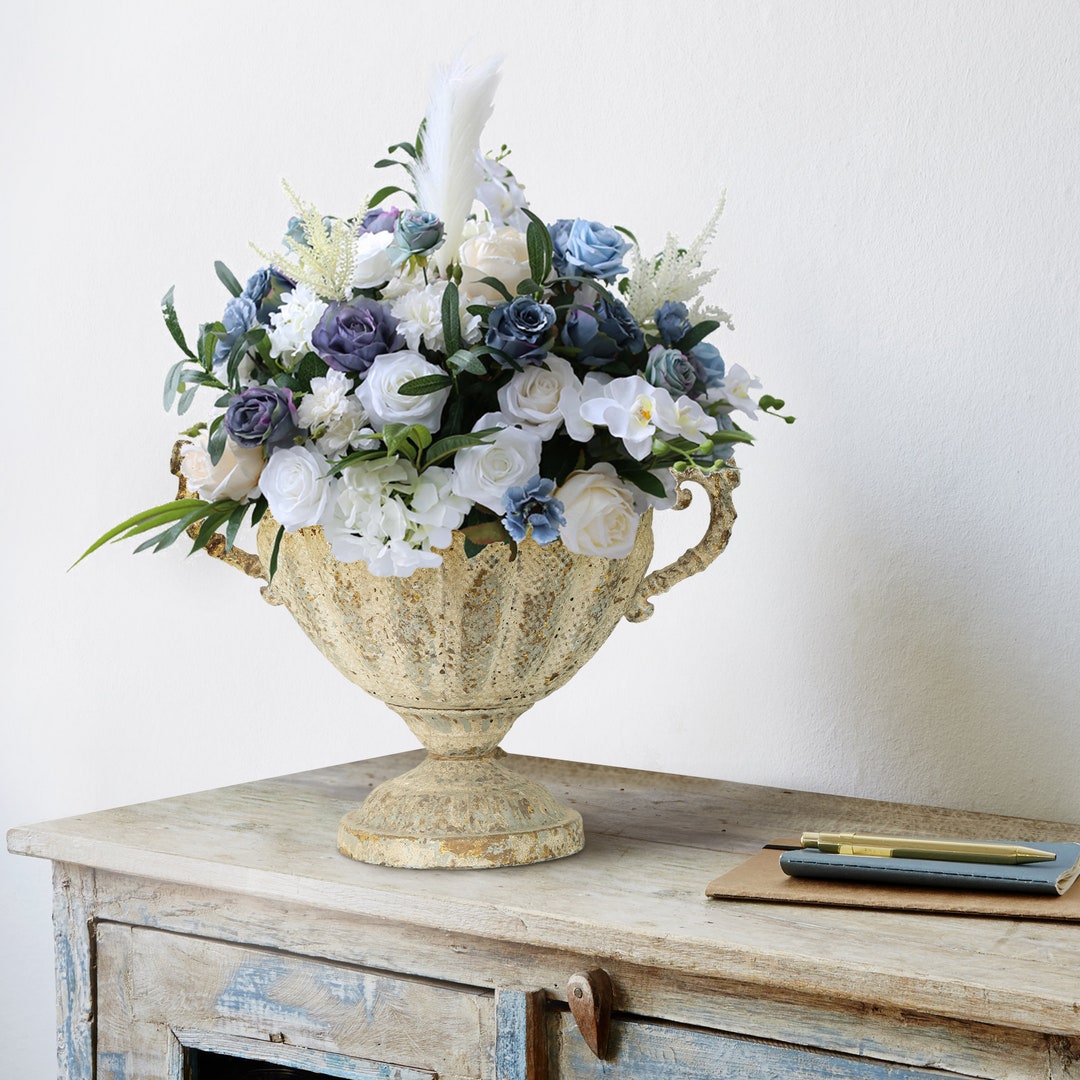 Vintage Aged Iron Urn Planter Flower Planter With Handles Tabletop ...