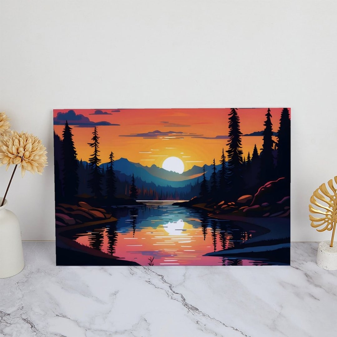 Sunset Canvas Print, Abstract Sunset Canvas Wall Art, Natural Landscape ...
