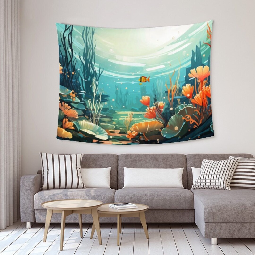Sea Wall Hanging Tapestry,beautiful Ocean Landscape Tapestry,fish and ...
