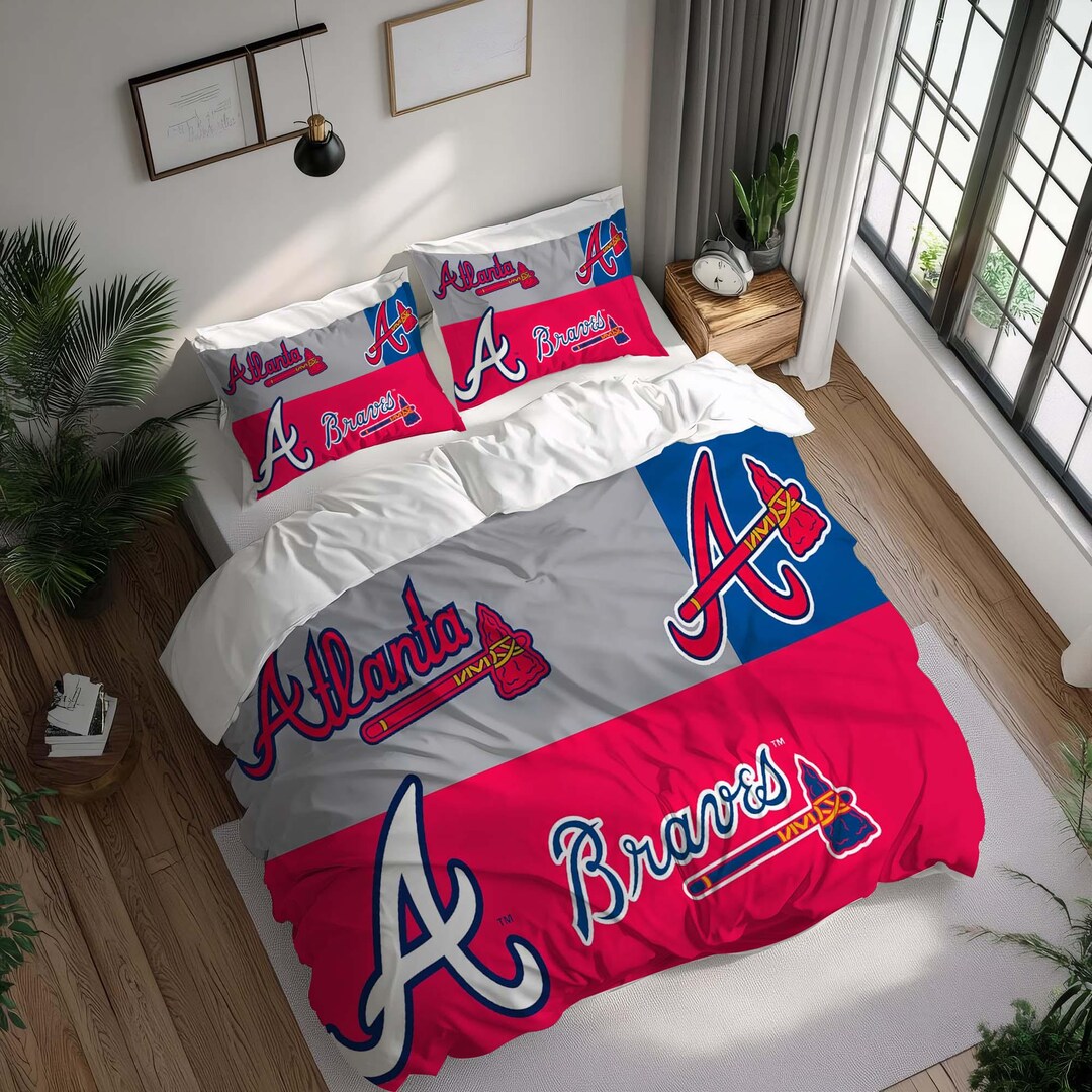 Custom Atlanta Braves Quilt Cover, Personalized Name Three-piece Bed ...