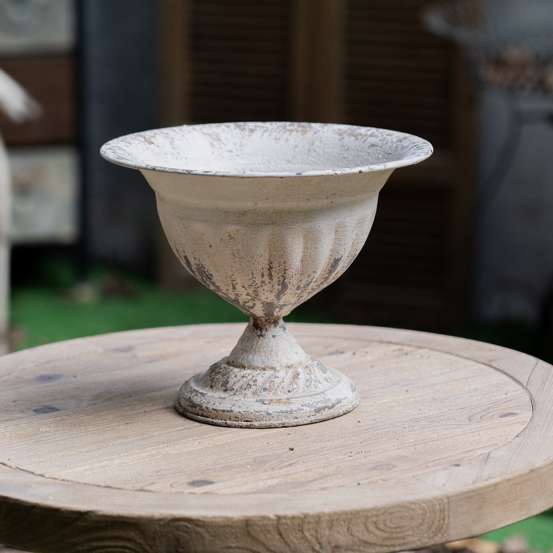 Rustic Metal Urn Planter Distressed Antiqued Urn Farmhouse Compote ...