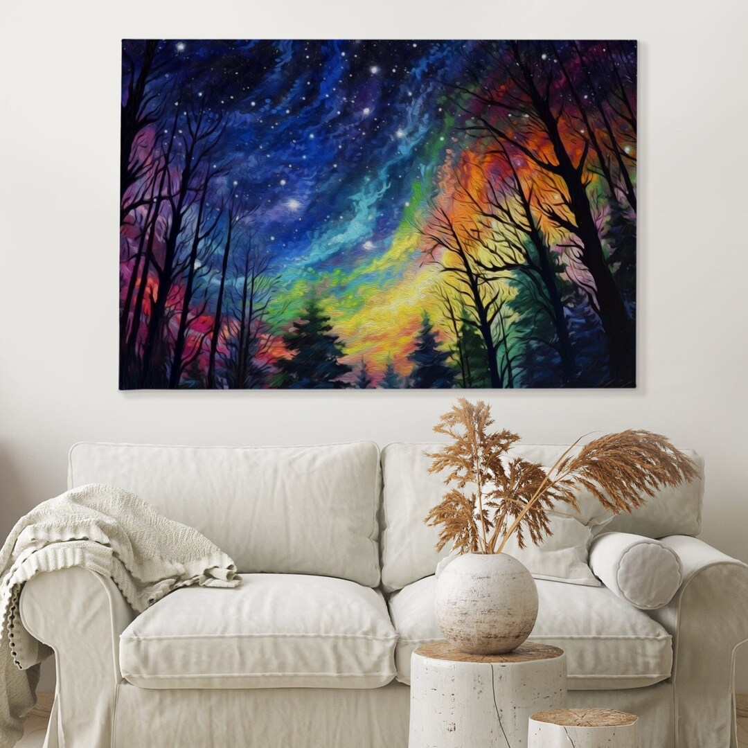 Beautiful Night Starry Sky Canvas Print Milky Way and Trees Canvas Wall ...