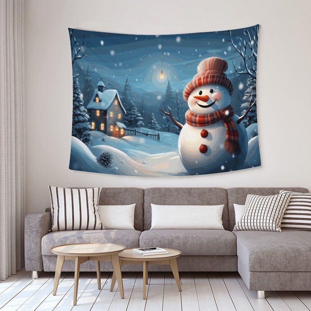 Funny Winter Tapestry Wall Hanging Christmas Snowman Tapestry Snowy ...