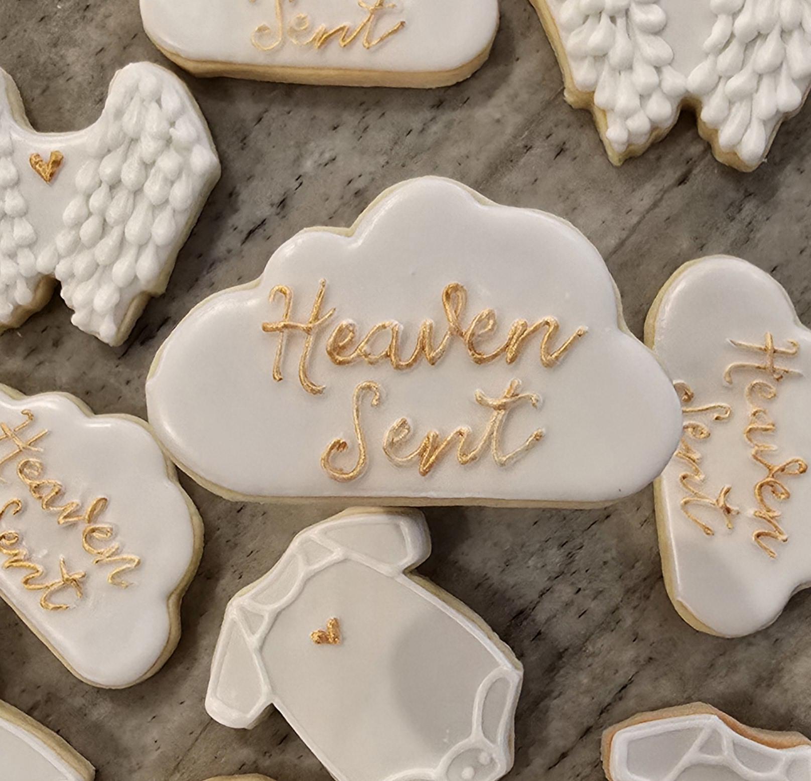 Heaven Sent Angel Baby Themed Baby Shower Decorated Cookies (dye Free ...