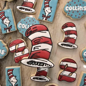 Cat in the Hat Dr Suess Themed Birthday Decorated Cookies - Etsy