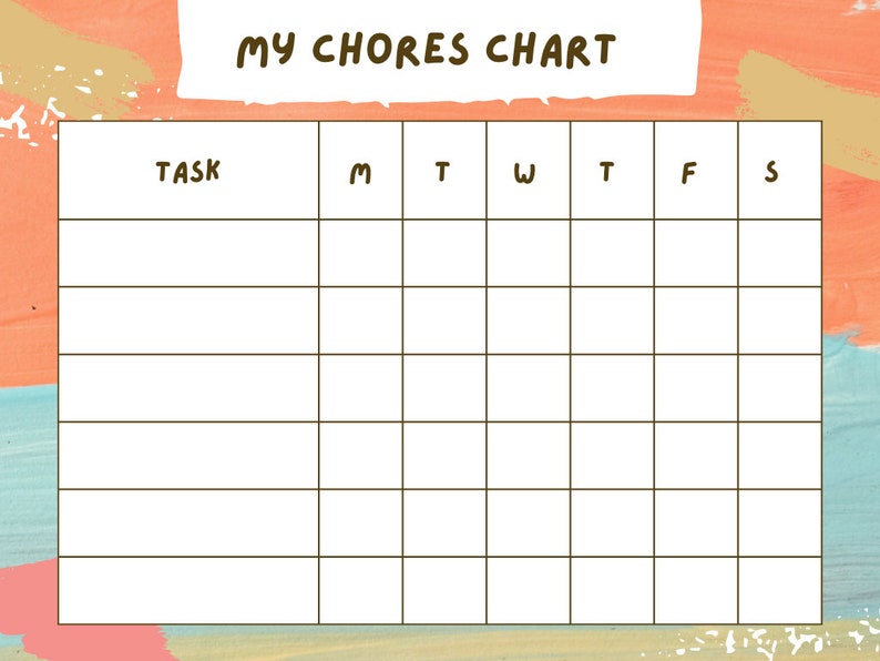 Colorful Chore Chart, Printable Weekly Kids Chore Responsibility Chart ...
