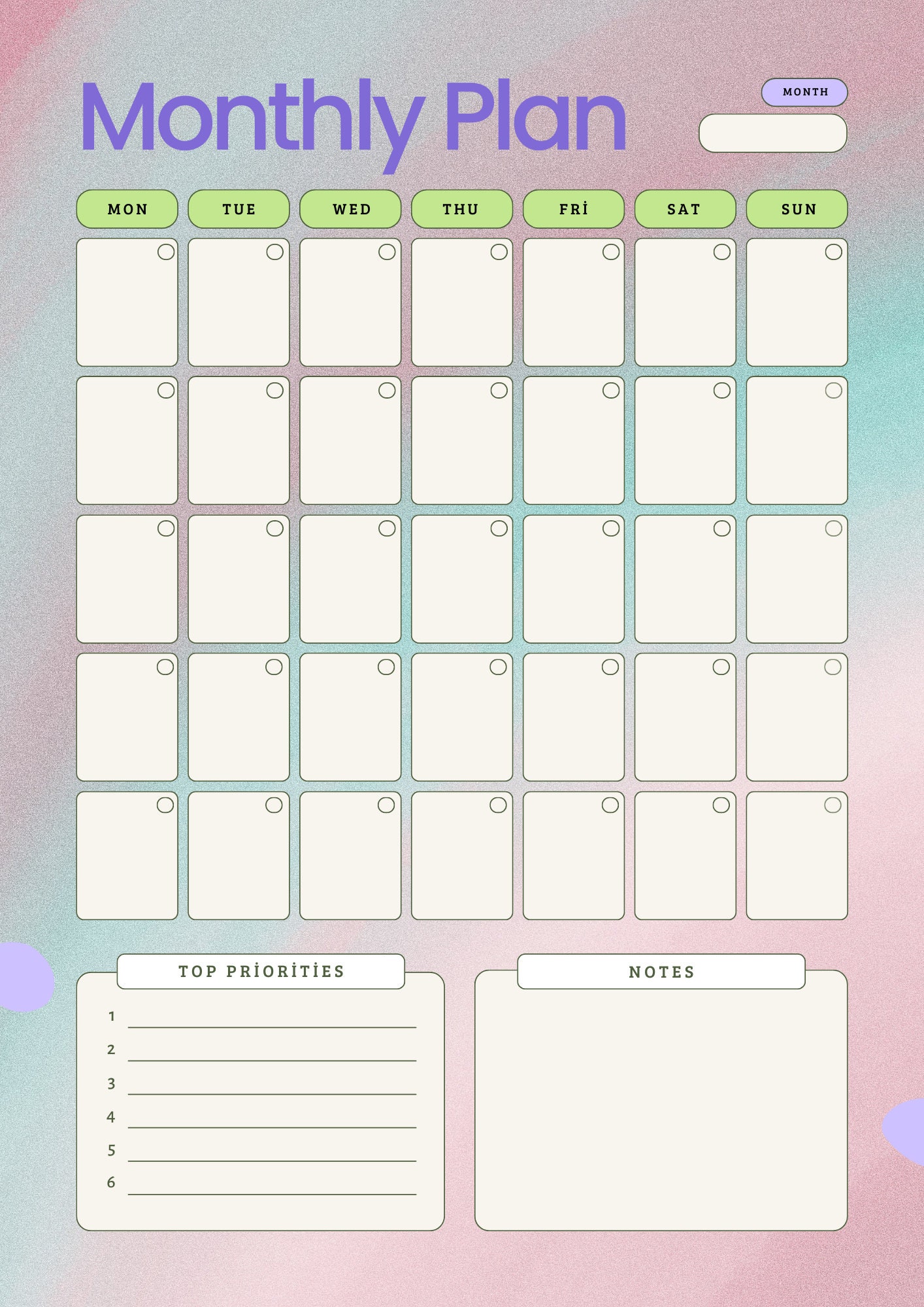 Undated Monthly Planner Printable Landscape, Monthly Agenda, Monthly ...