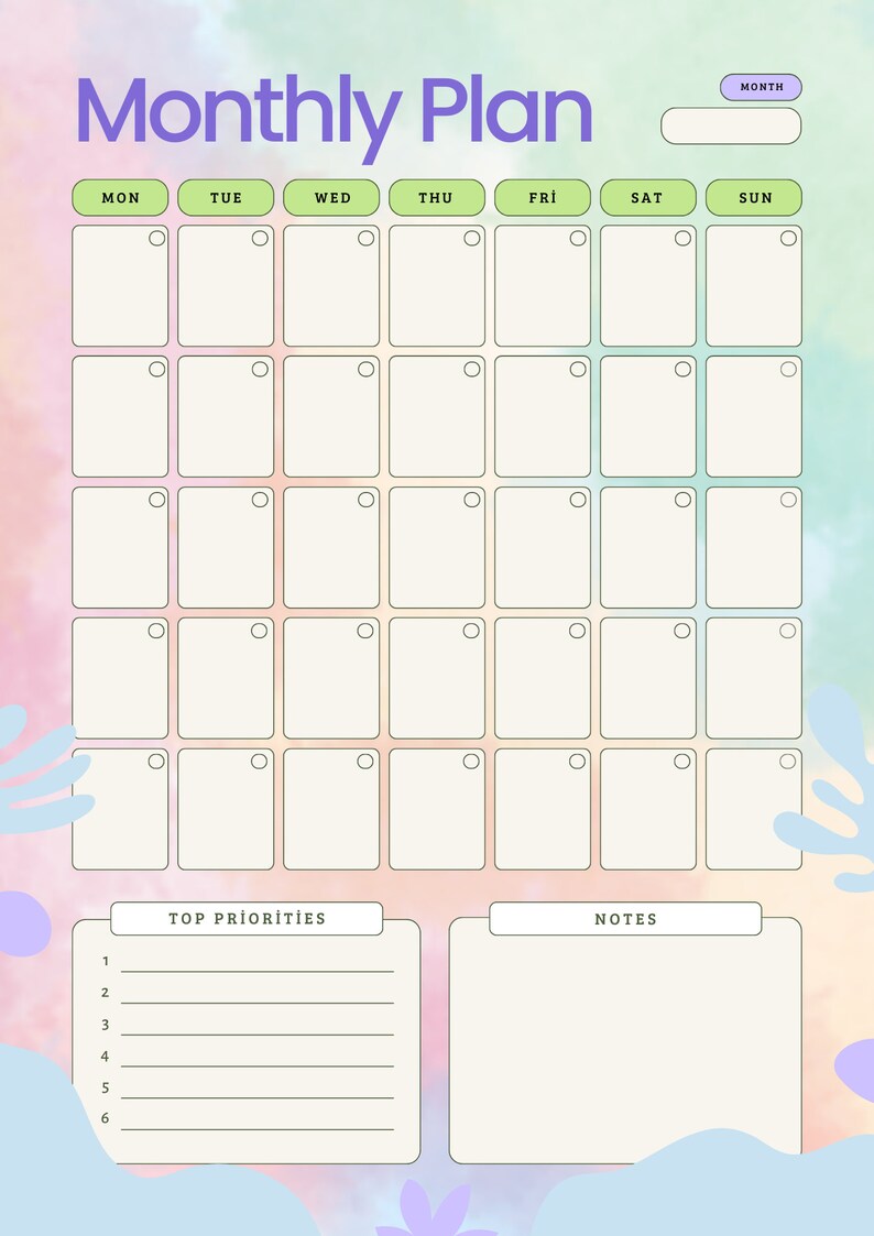 Undated Monthly Planner Printable Landscape, Monthly Agenda, Monthly ...