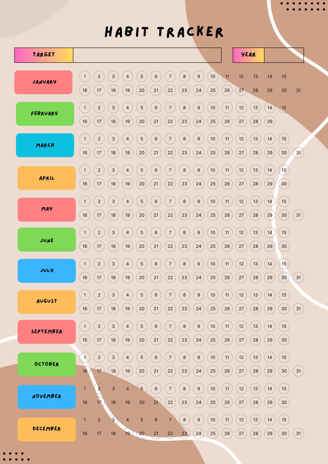 Yearly Habit Tracker Printable Landscape Habit Tracker - Etsy