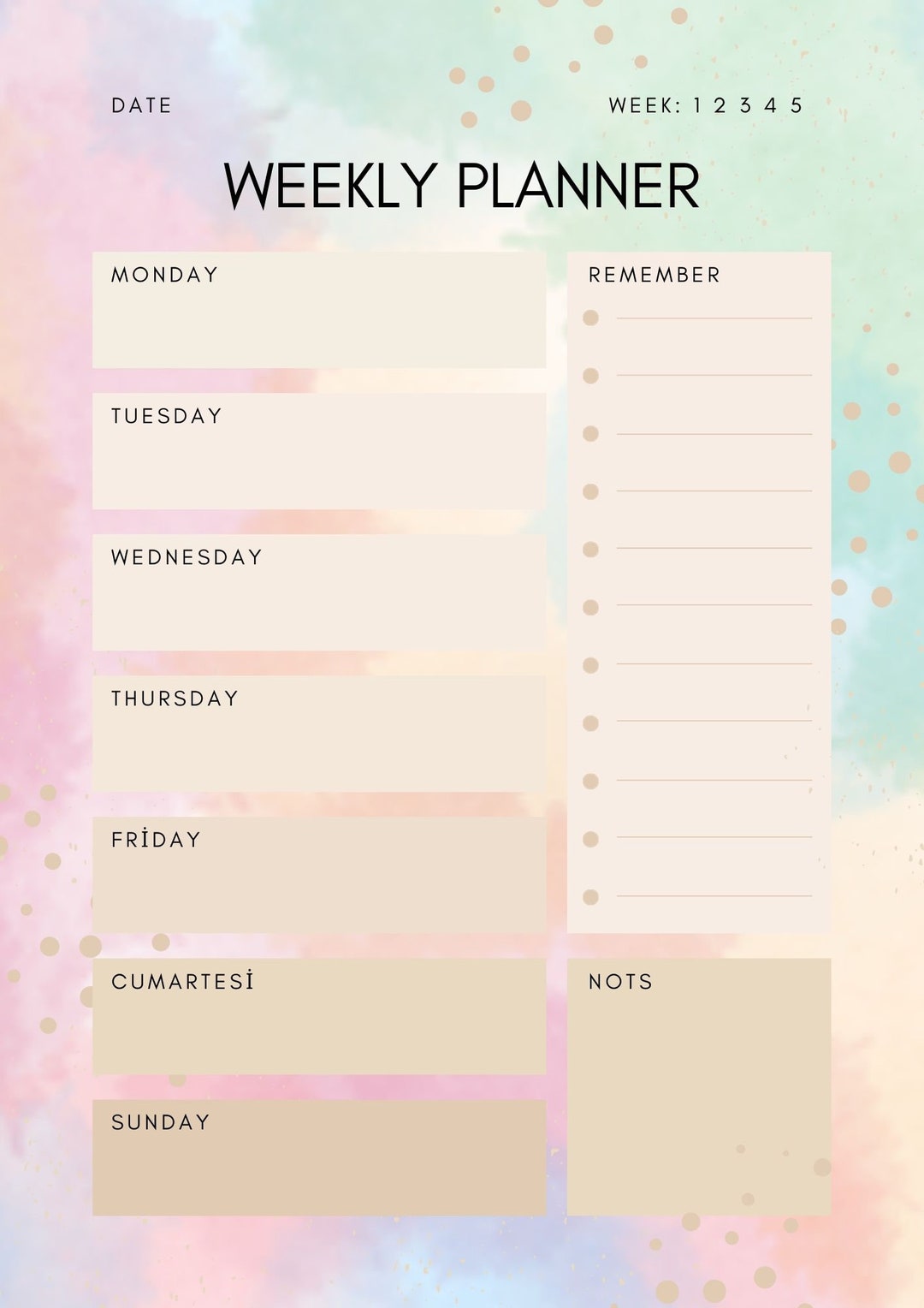 Colorful Cute Weekly Planner, Minimalist Weekly Planner, Weekly Planner ...