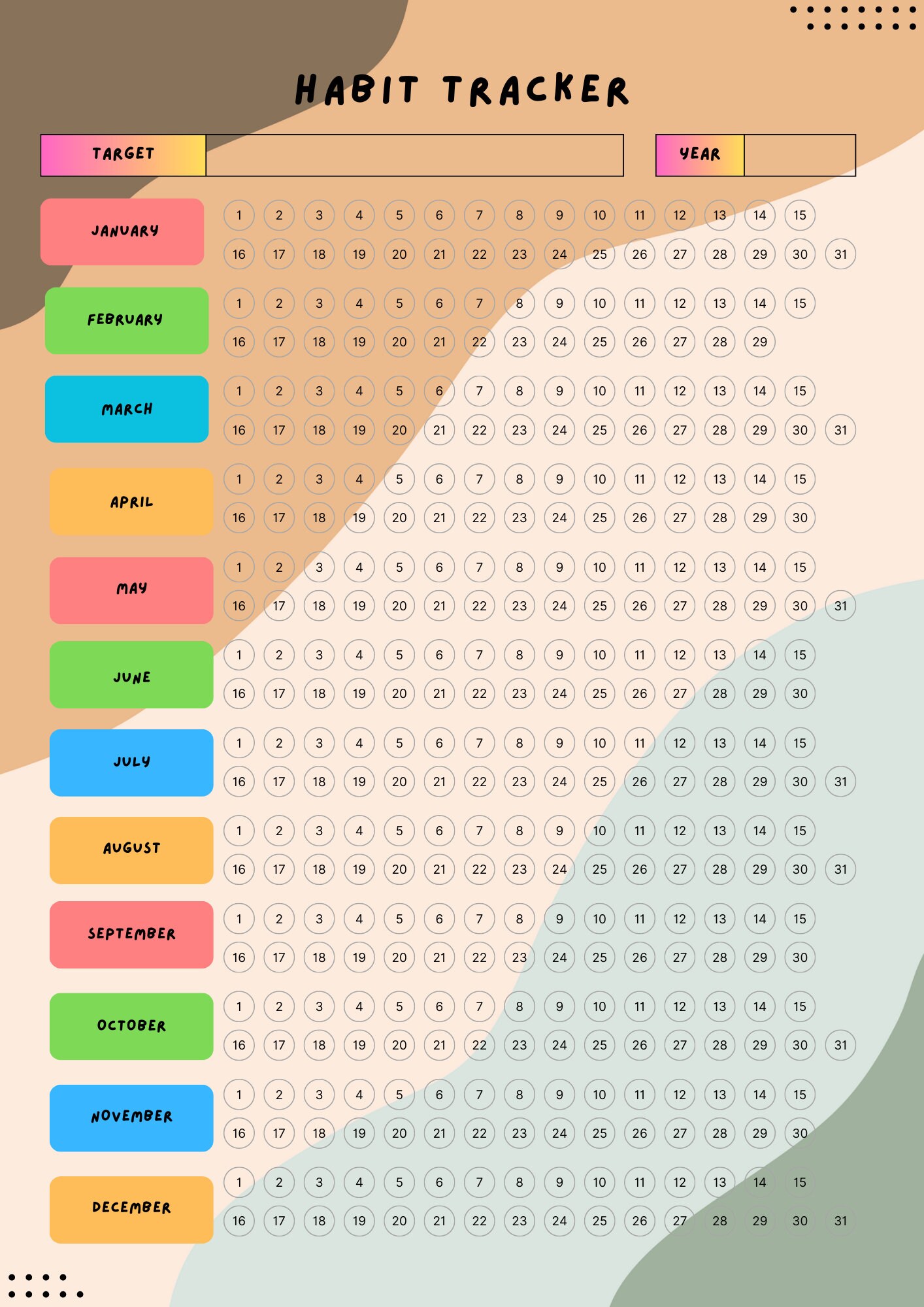Yearly Habit Tracker Printable Landscape, Habit Tracker Template ...