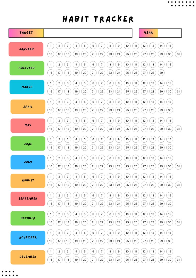 Yearly Habit Tracker Printable Landscape Habit Tracker - Etsy