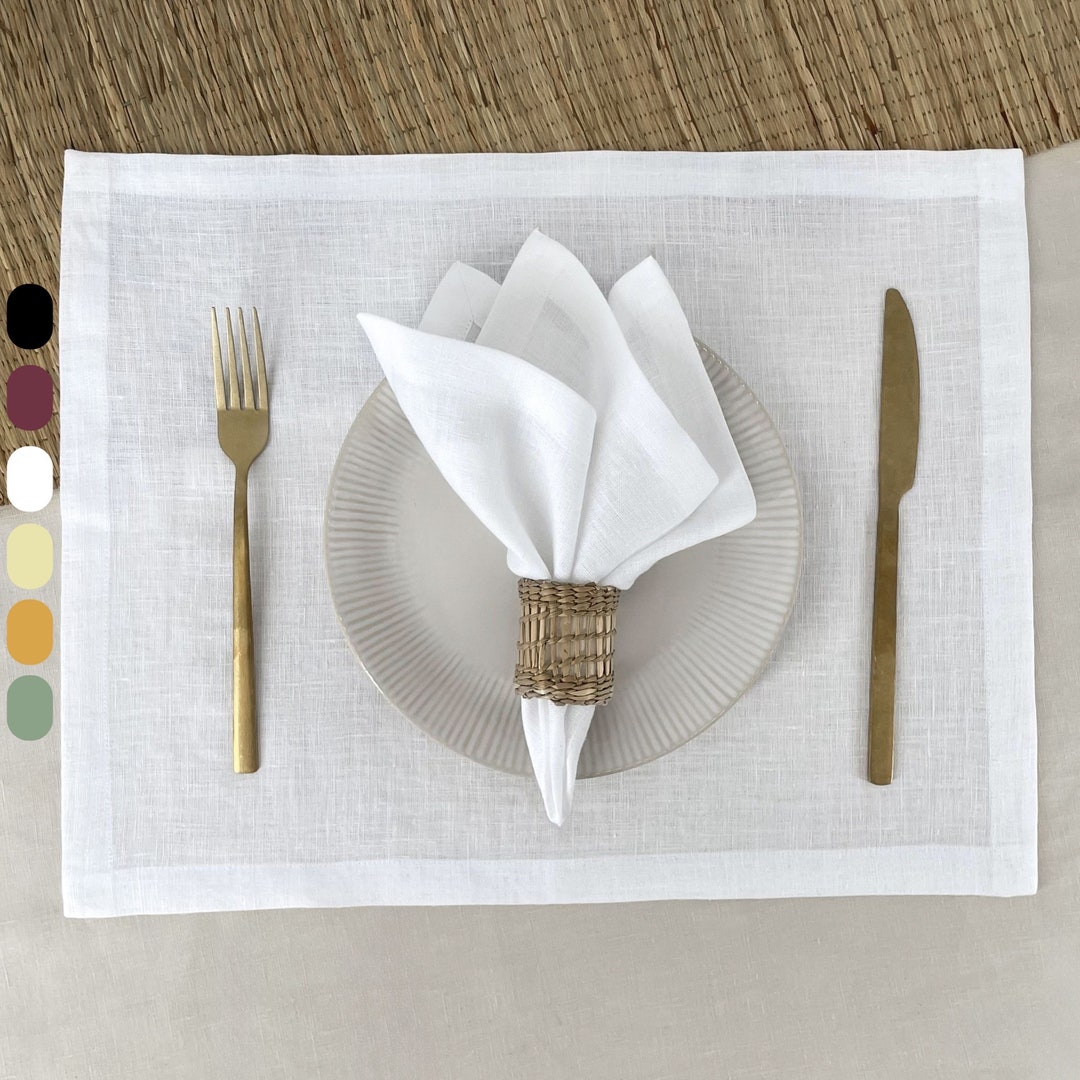 White Napkin and Placemat Set - Farmhouse Placemats Napkins Linen ...