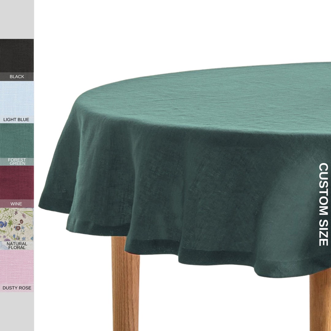 Tablecloth Oval Wide , Forest Green Modern Organic Linen Table Cloth ...